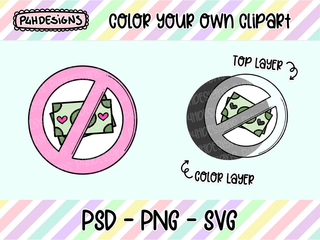 No Spend Clipart, LAYERED, Doodle Clipart, Can Be Colored, Commercial ...