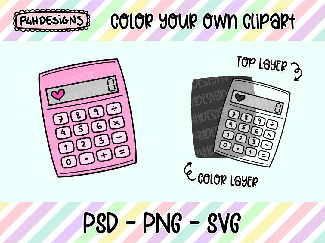 Calculator Clipart, LAYERED, Doodle Clipart, Can Be Colored, Commercial ...