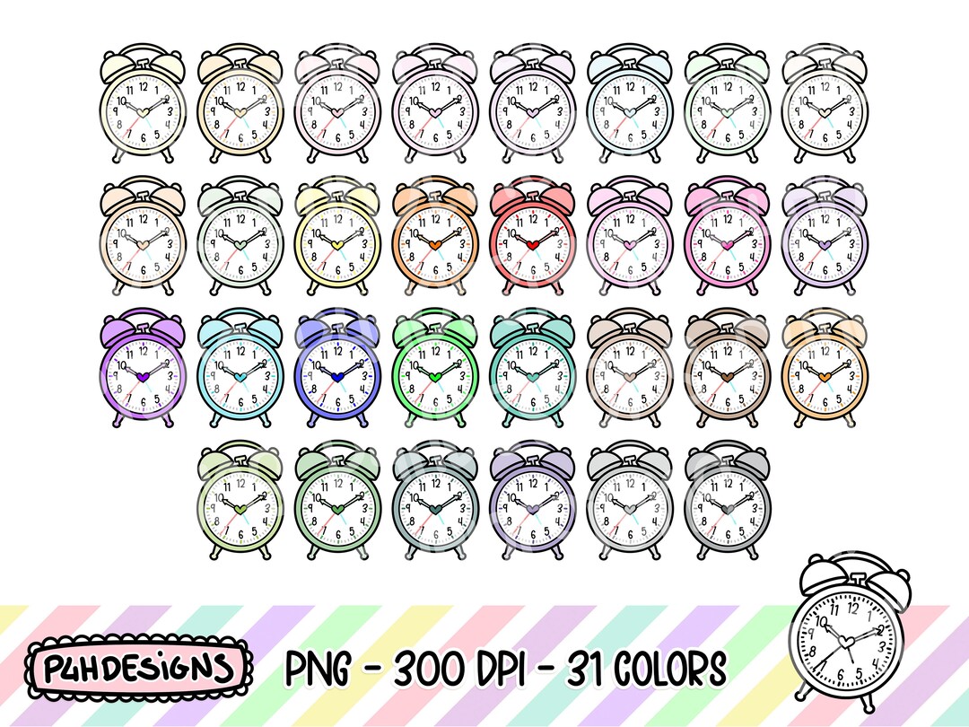 Alarm Clock Clipart, Clock Doodle Clipart, Multicolor, Commercial Use ...