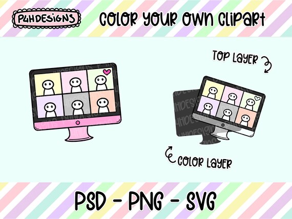 Video Call Clipart LAYERED Doodle Clipart Can Be Colored | Etsy
