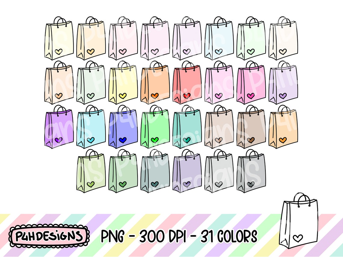 Shopping Bag Clipart, Doodle Clipart, Multicolor, Commercial Use, Hand ...