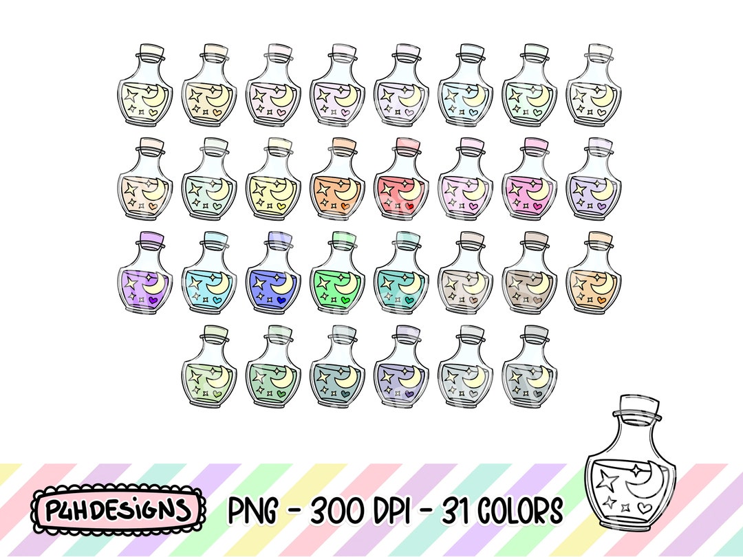 Potion Bottle Clipart, Doodle Clipart, Multicolor, Commercial Use, Hand ...
