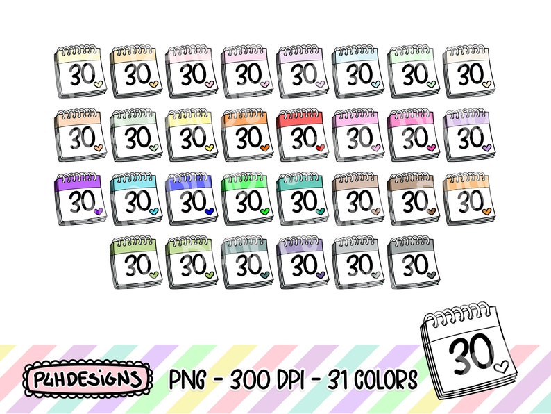 Calendar Clipart, Doodle Clipart, Multicolor, Commercial Use, Hand ...