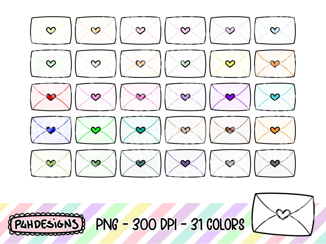 Envelope Clipart, Mail Doodle Clipart, Multicolor, Commercial Use, Hand ...