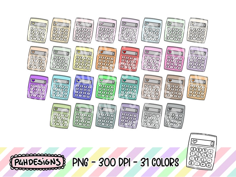 Calculator Clipart, Doodle Clipart, Multicolor, Commercial Use, Hand ...