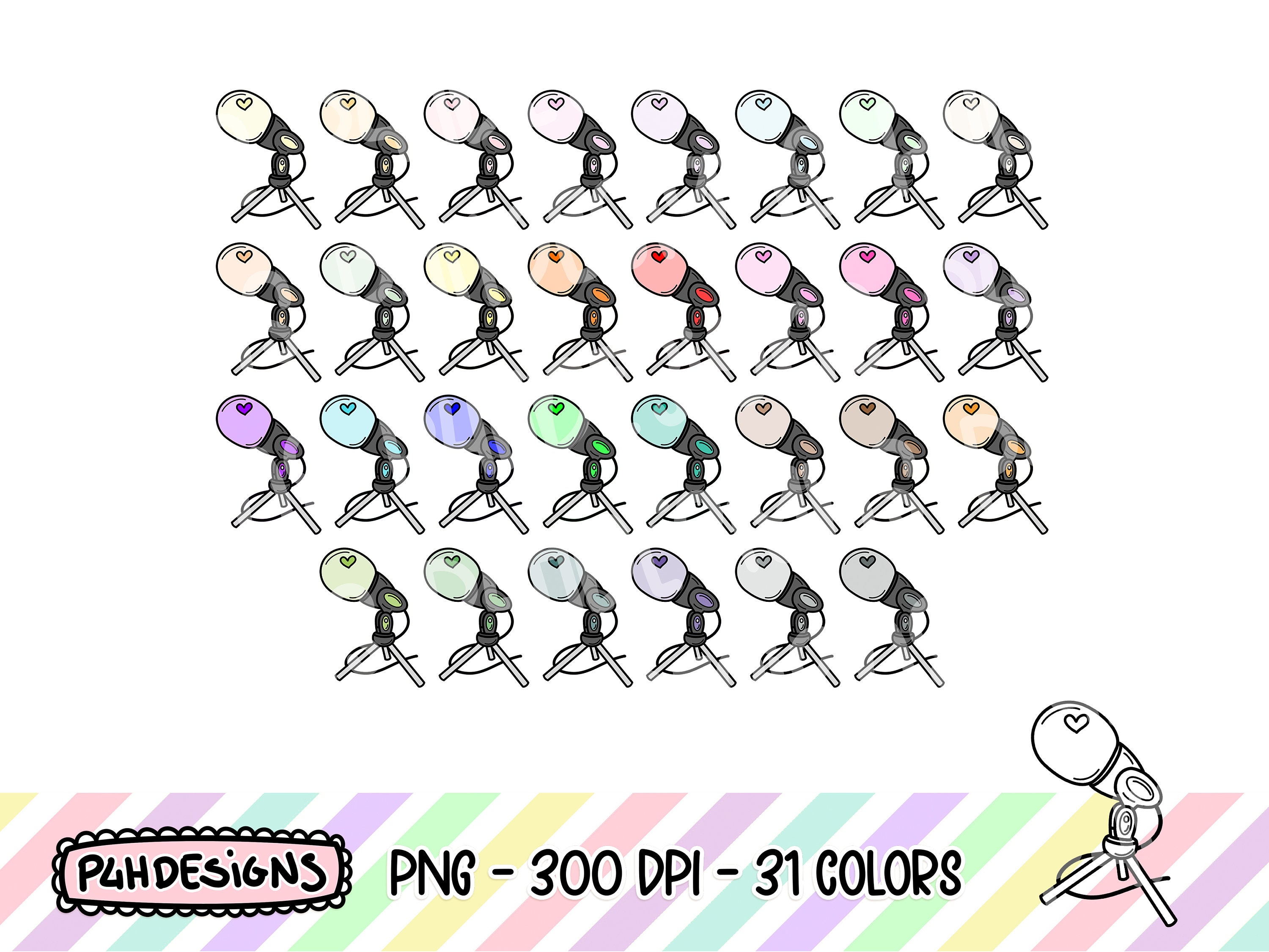 Microphone Clipart, Doodle Clipart, Multicolor, Commercial Use, Hand ...