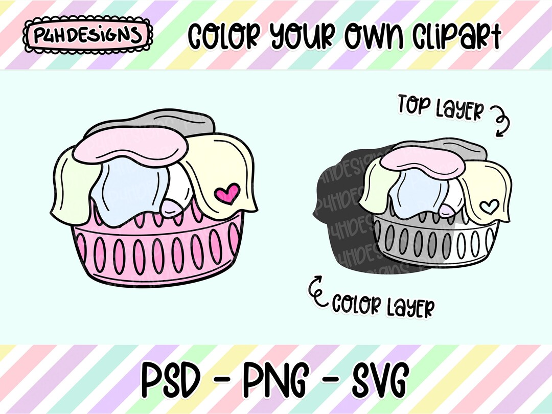 Laundry Basket Clipart, LAYERED, Doodle Clipart, Can Be Colored ...