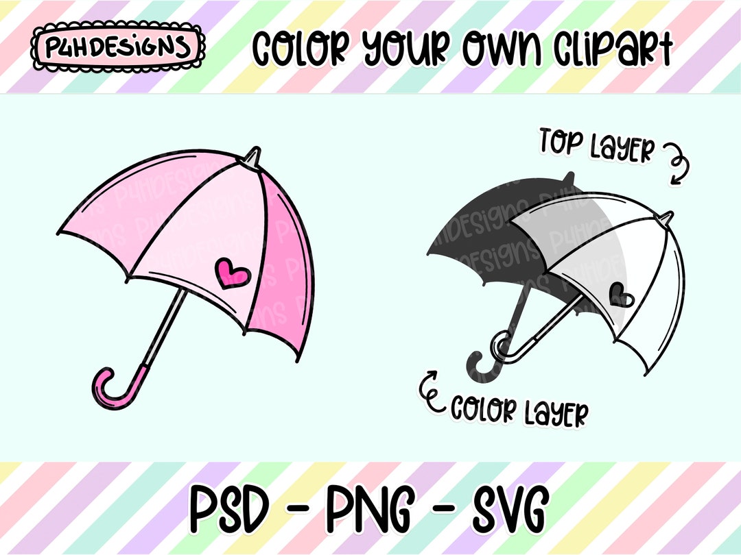 Umbrella Clipart, LAYERED, Doodle Clipart, Can Be Colored, Commercial ...