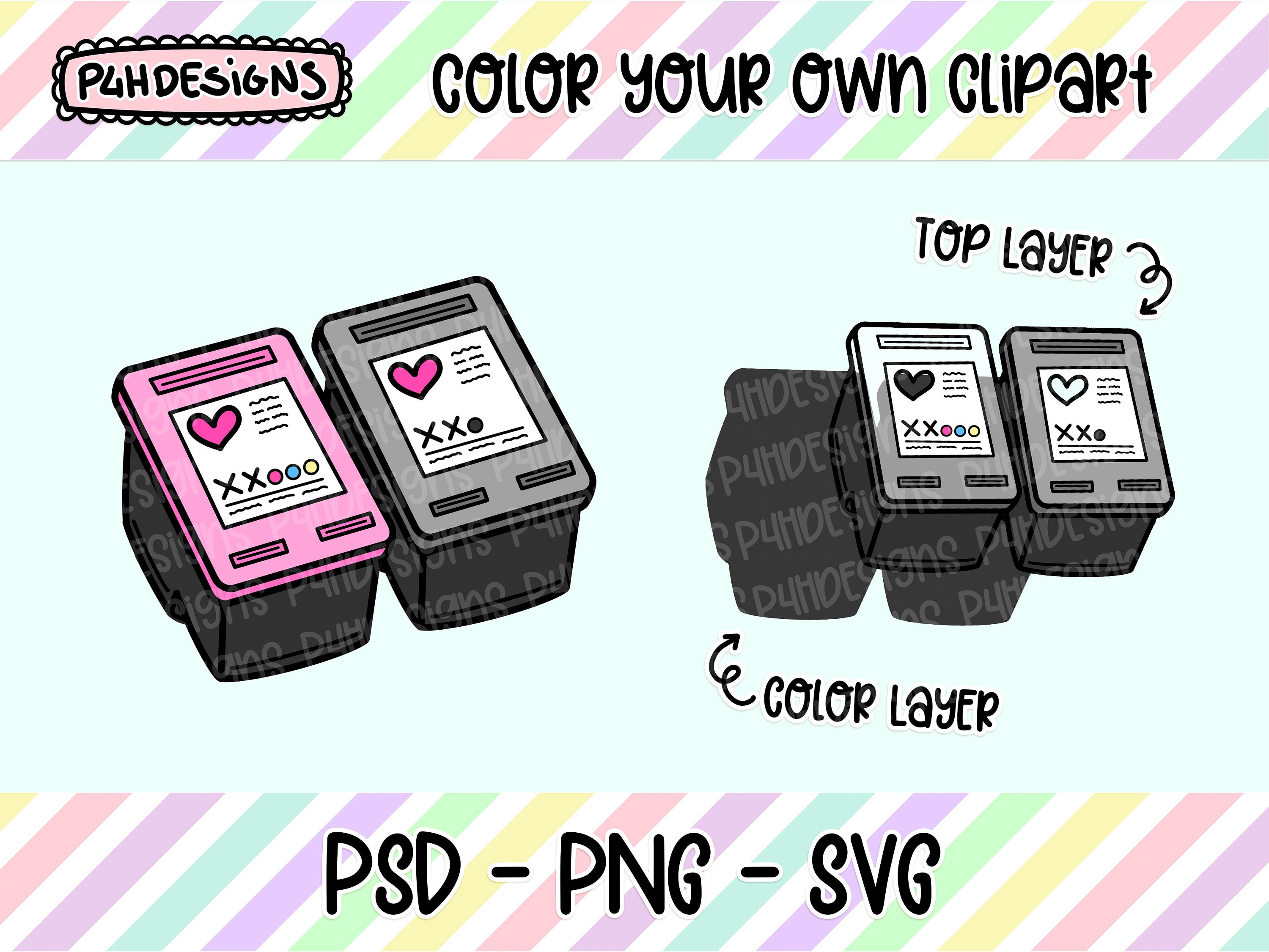 Ink Cartridges Clipart, LAYERED, Doodle Clipart, Can Be Colored ...