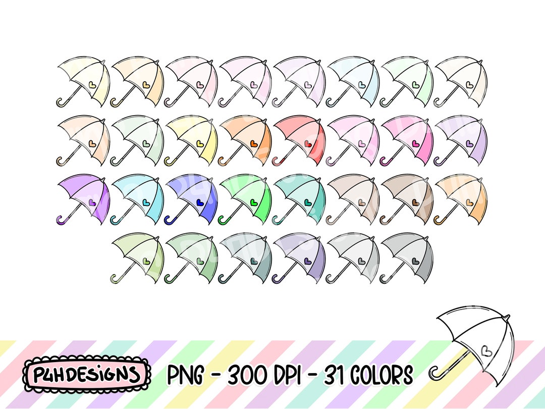 Umbrella Clipart, Doodle Clipart, Multicolor, Commercial Use, Hand ...