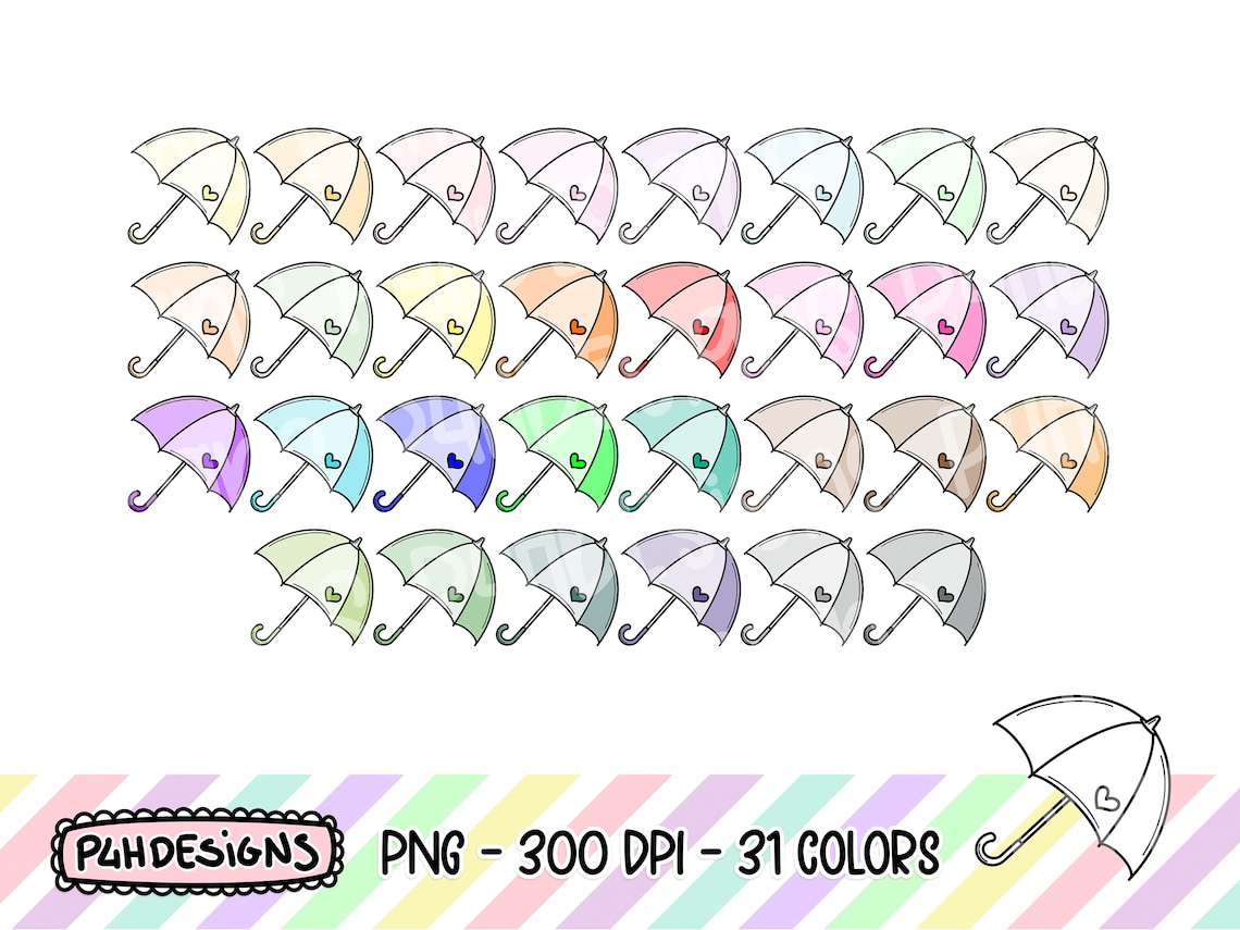 Umbrella Clipart Doodle Clipart Multicolor Commercial Use | Etsy