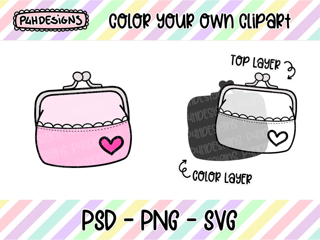 Coin Purse Clipart, LAYERED, Doodle Clipart, Can Be Colored, Commercial ...