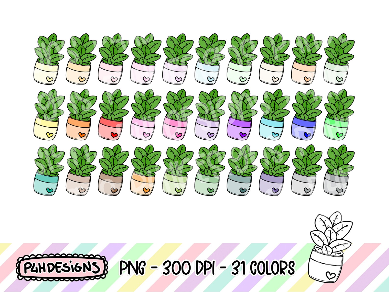House Plant Clipart, Doodle Clipart, Multicolor, Commercial Use, Hand ...