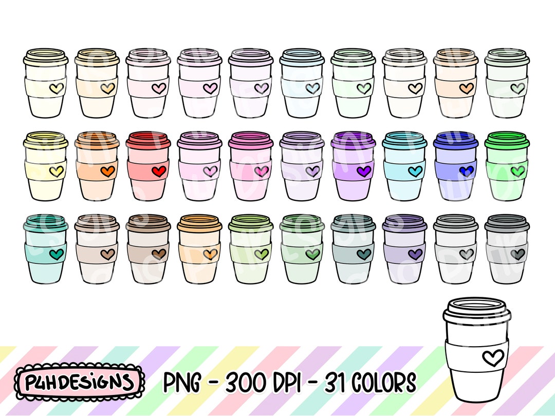Coffee Cup Clipart, Doodle Clipart, Multicolor, Commercial Use, Hand ...