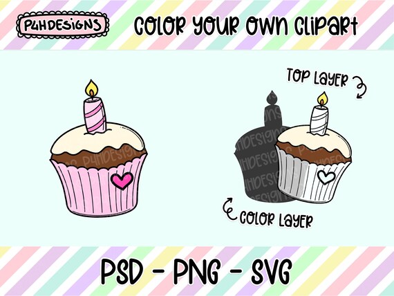Birthday Cupcake Clipart LAYERED Doodle Clipart Can Be | Etsy