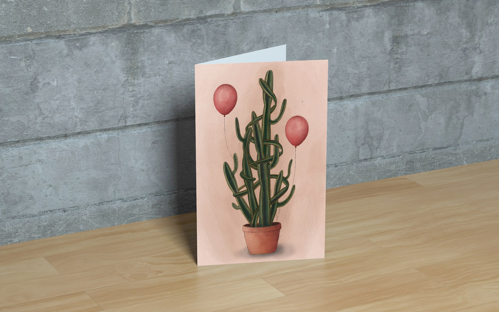 Cactus Card for Plant Lover // Downloadable Card With Baloons - Etsy