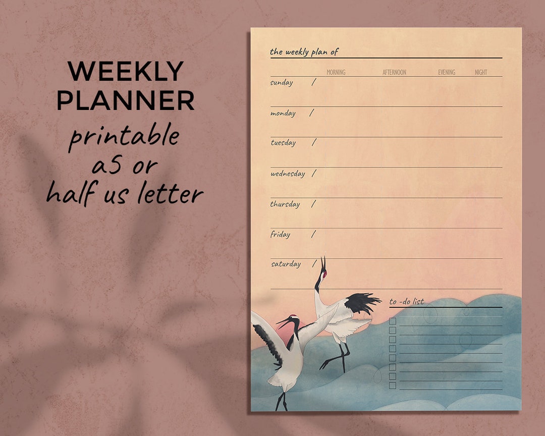 Weekly Schedule // Birds Themed Weekly Planner Template - Orange and ...