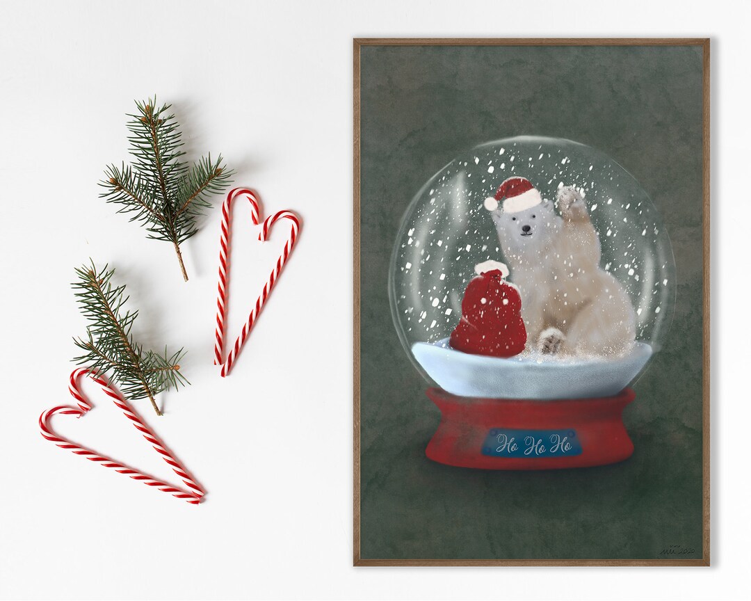 Polar Bear Print // Snow Globe Christmas Art New Year Printable Wall ...