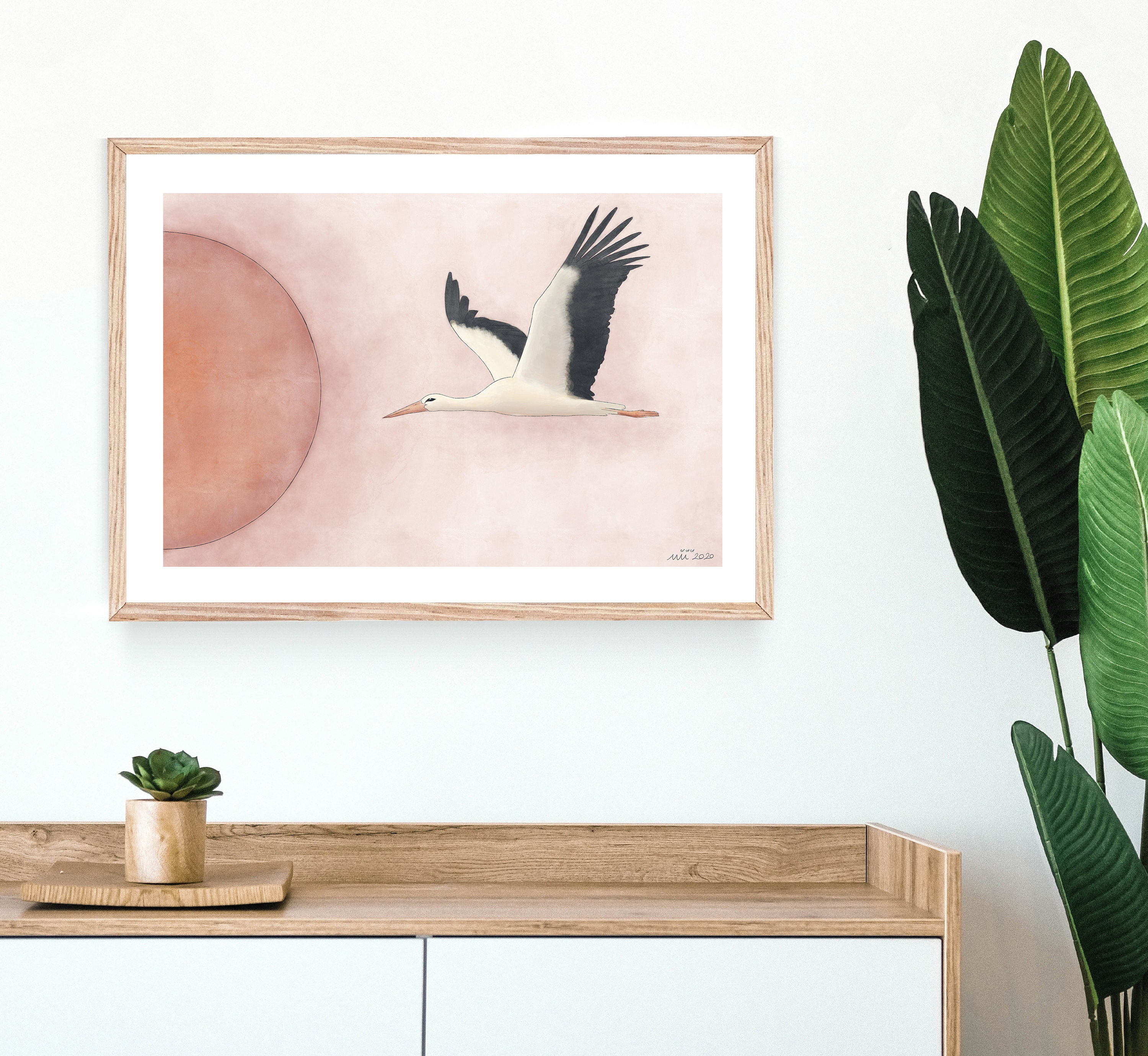 Stork Artwork // Downloadable Print Bird Wall Art 70s Home - Etsy