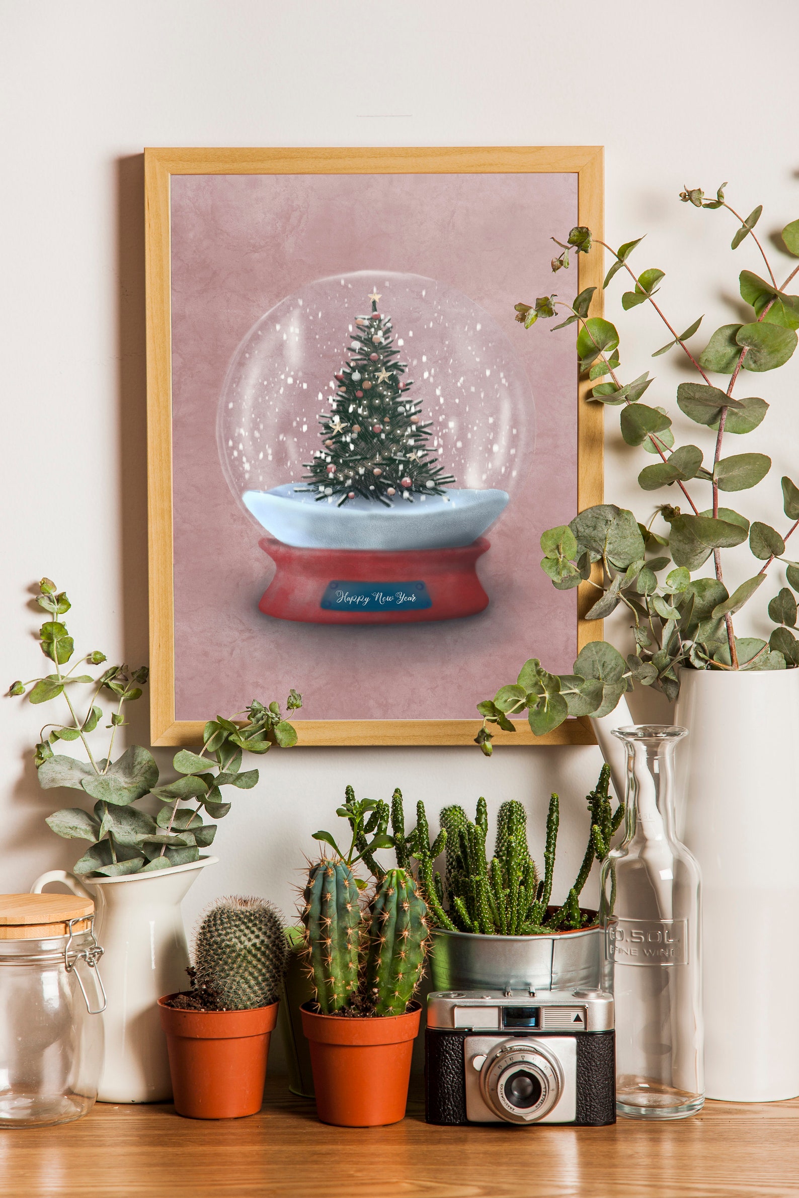 Snow Globe Christmas Decor // Christmas Tree Art Print Happy | Etsy