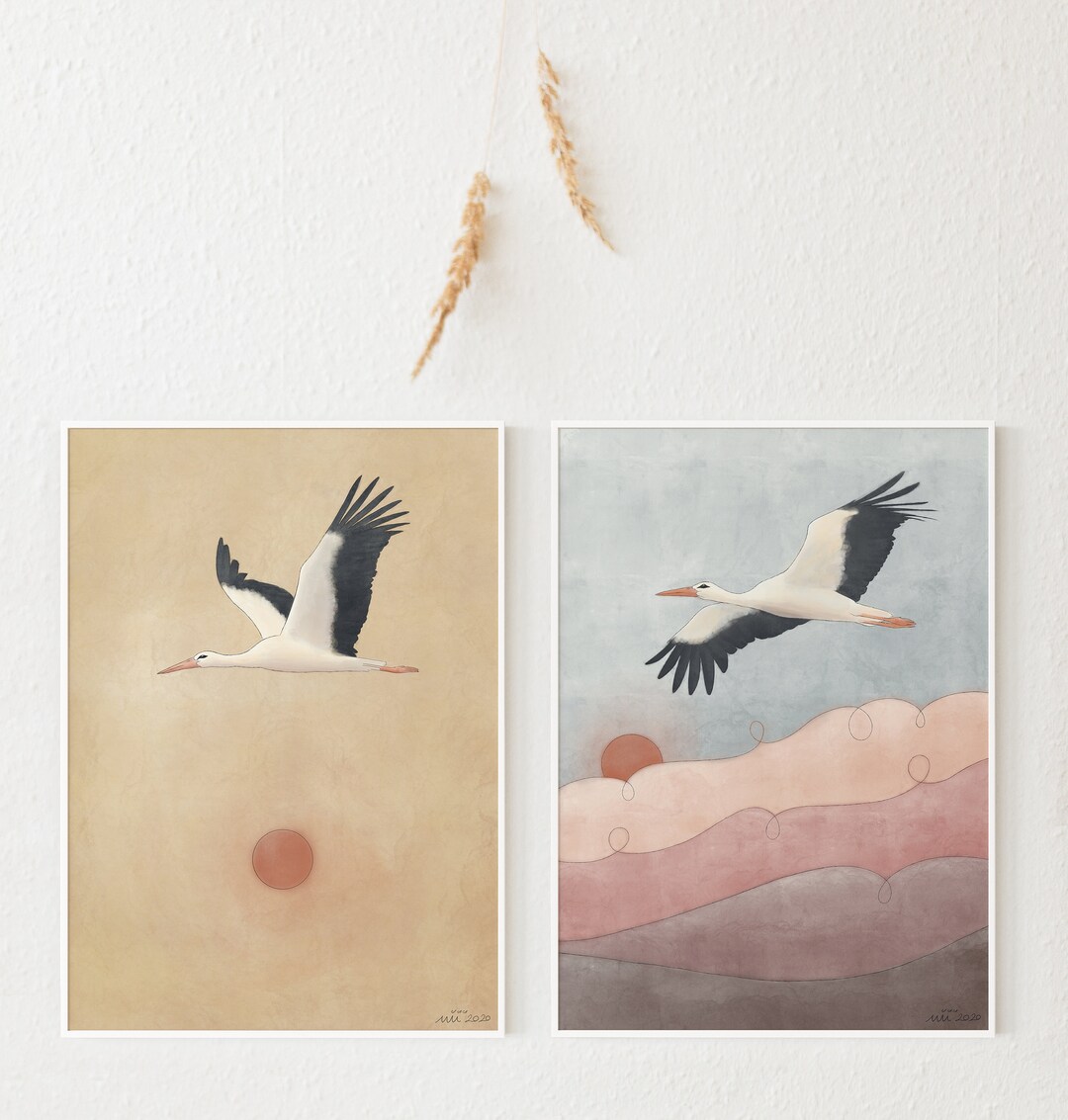 Stork Poster Set of Two Prints // Bird Downloadable Print - Stork Wall ...