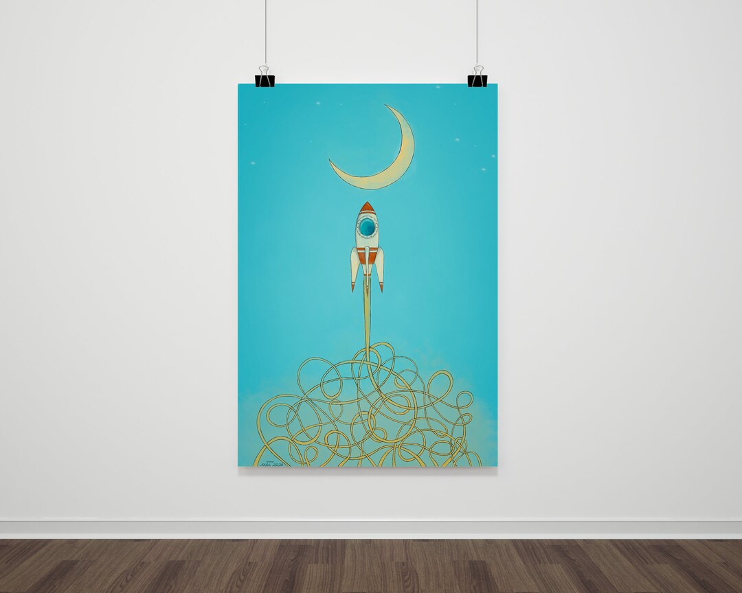 Vintage Rocket Ship Print – Retro Kids Nursery Wall Art (digital ...