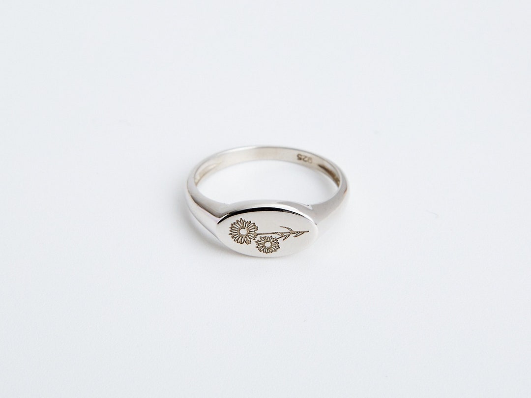 Personalized Birth Month Flower Ring / Signet Ring for Women ...