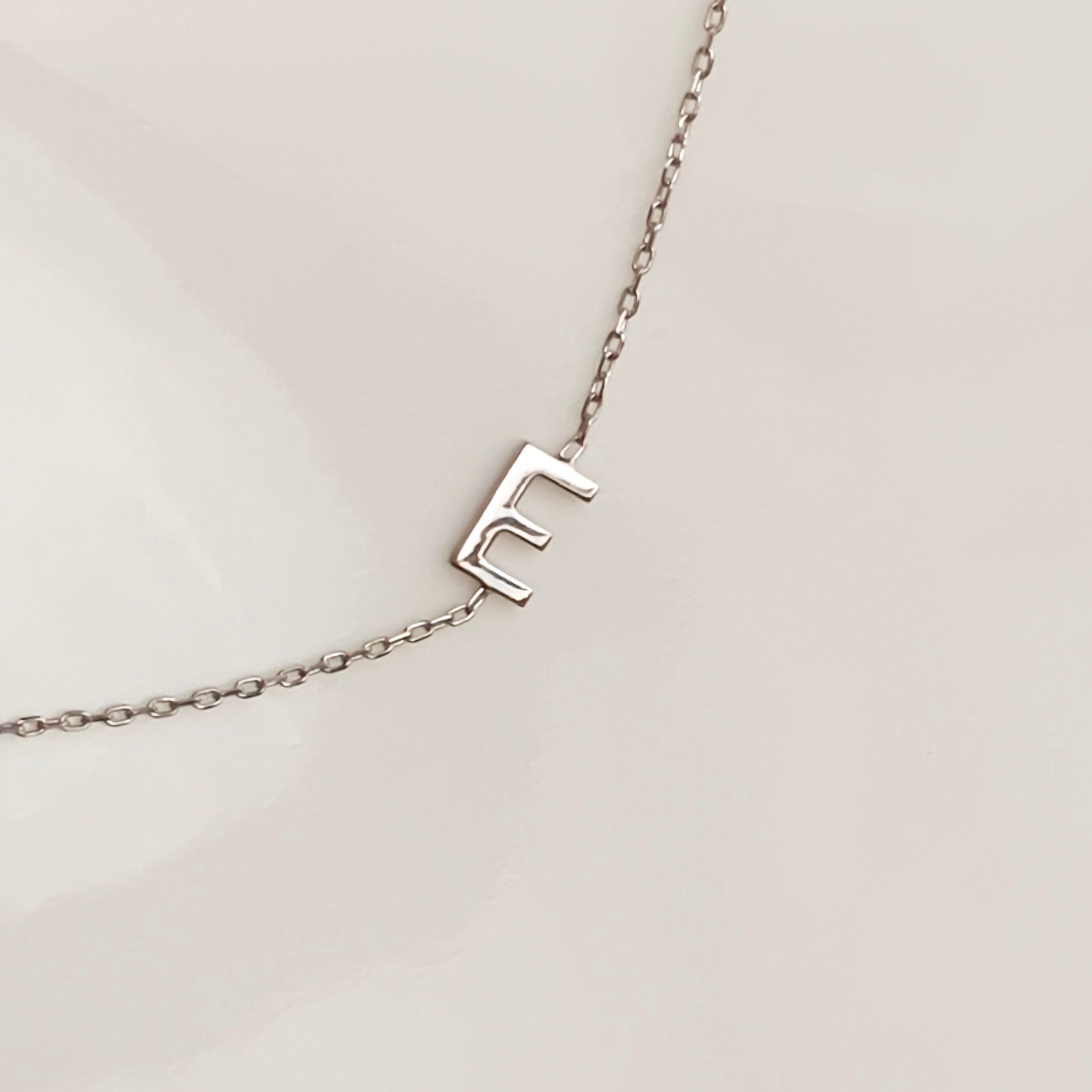 White Gold Sideways Initial Necklace / Personalized Letter | Etsy