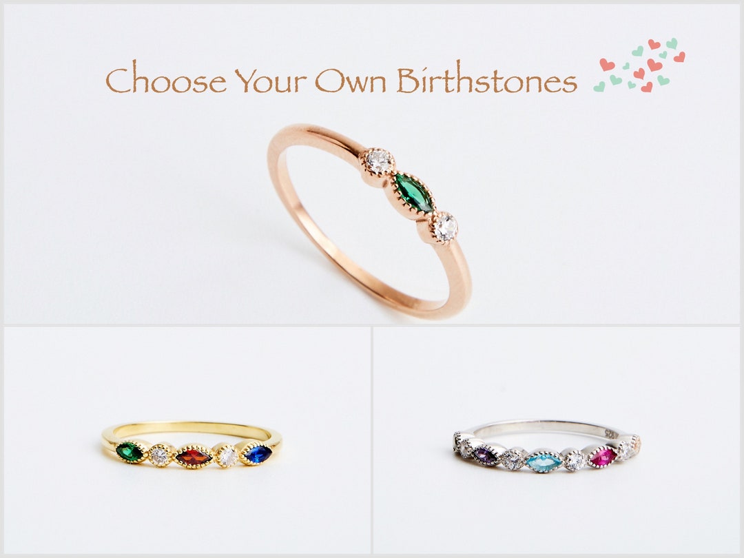 14K Gold Birthstone Ring Stackable Rings for Women, Mothers Ring ...