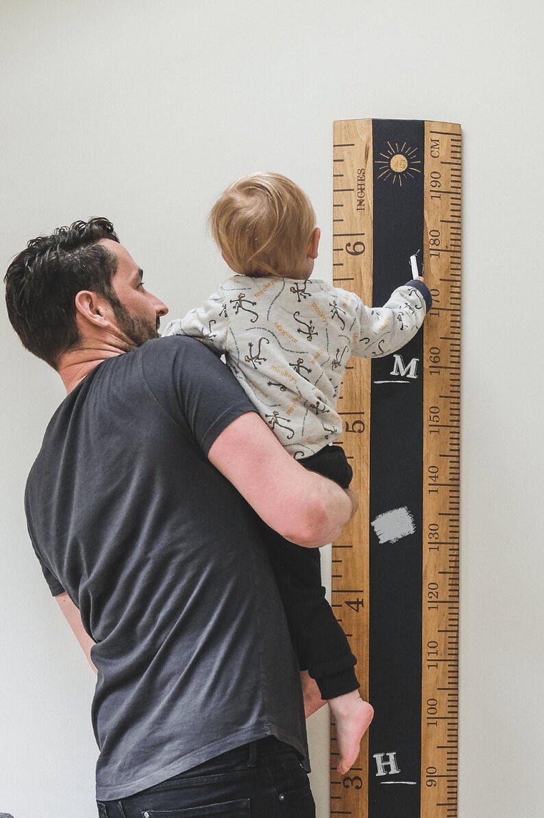 Wooden Chalkboard Height Chart Ruler Walnut Finish - Personalised ...