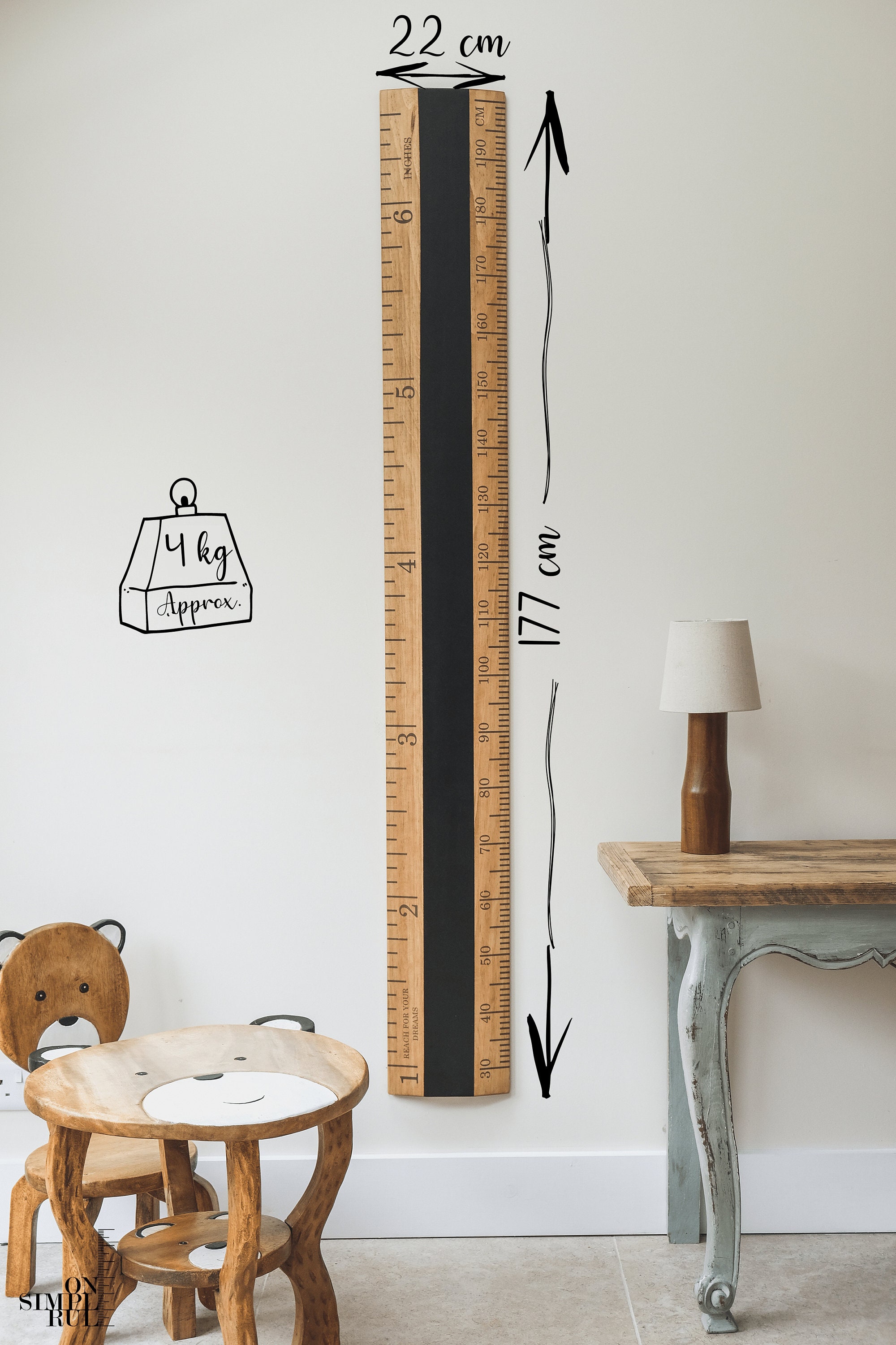 Wooden Chalkboard Height Chart Ruler Walnut Finish - Personalised ...