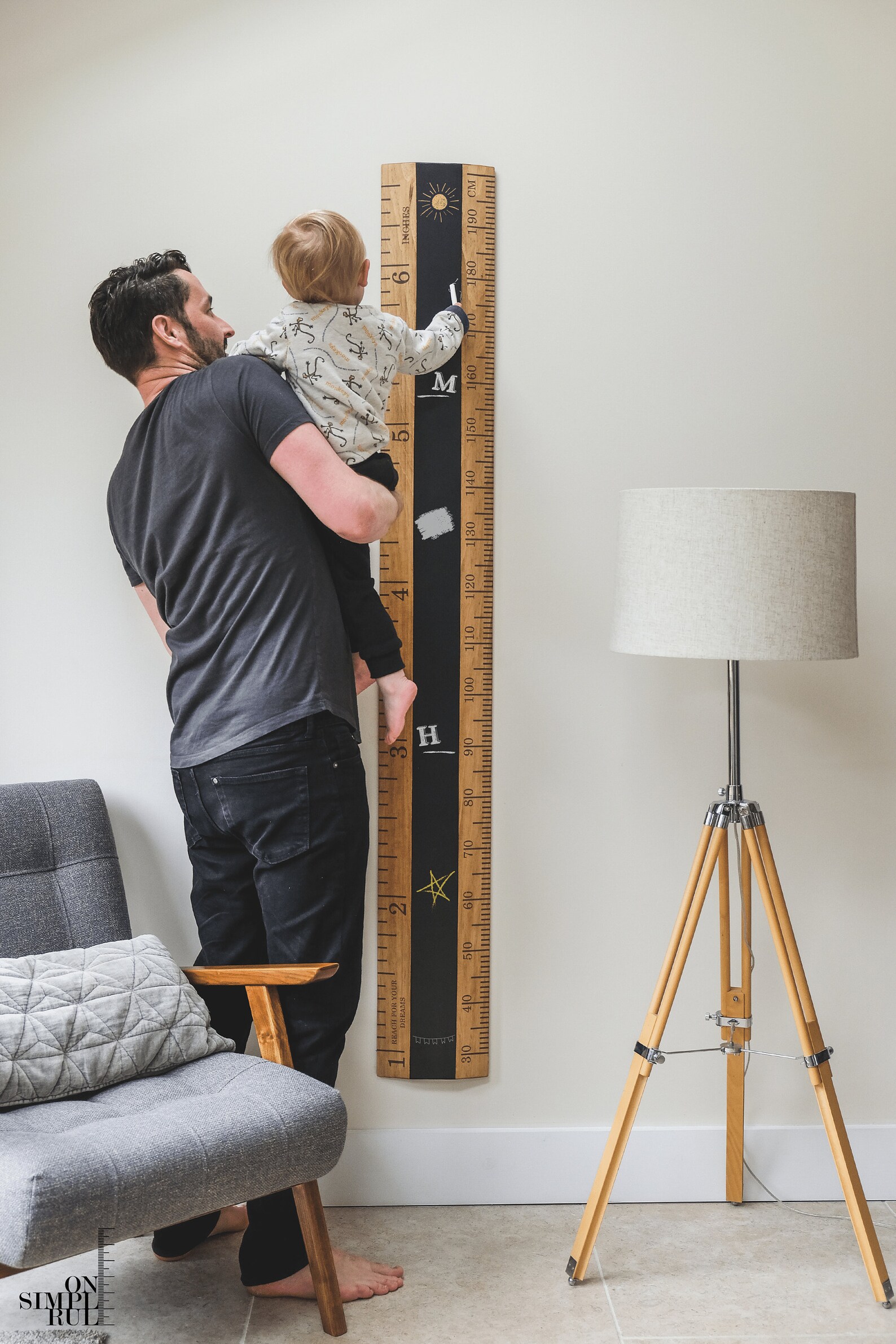 Wooden Chalkboard Height Chart Ruler Walnut Finish - Personalised ...