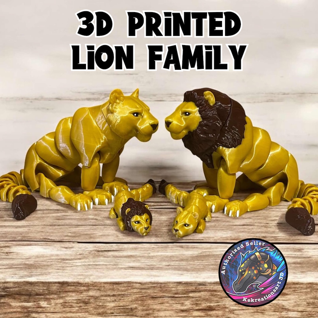 3D Printed Articulated Lion Family - Male Lion, Female Lion, and Baby Lion Cubs - Flexible 3D ...