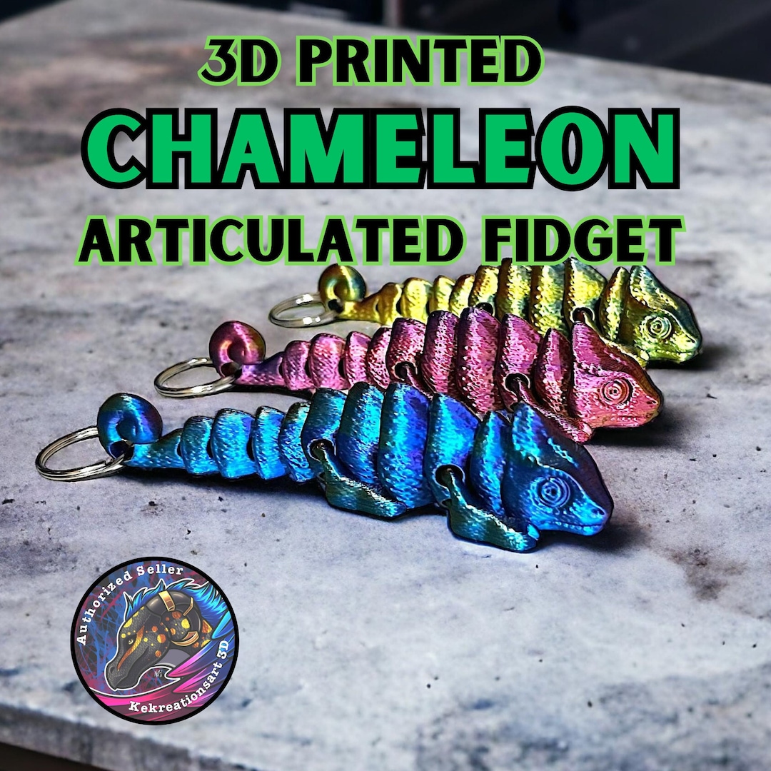Metallic Rainbow Chameleon Fidget Keychain High Quality 3D Printed ...