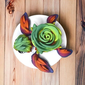 3D Printed Rainbow Rose Turtle Fidget - Cute Floral Succulent Turtle ...