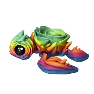 3D Printed Rainbow Rose Turtle Fidget - Cute Floral Succulent Turtle ...