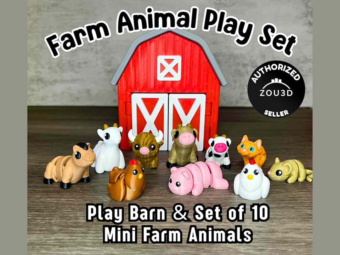 Mini Farm Animal Play Set – Barn With Sliding Roof & 10 Animals - Etsy