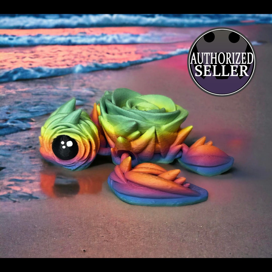 3D Printed Rainbow Rose Turtle Fidget - Cute Floral Succulent Turtle ...
