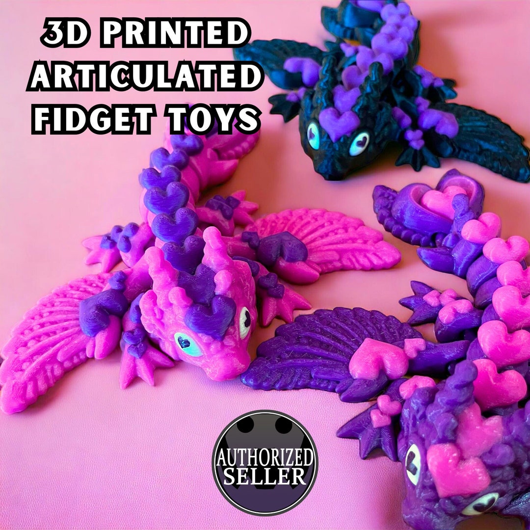 Pink Dragon Fidget Toy - 3D Printed Pink and Purple Heart Dragon With ...