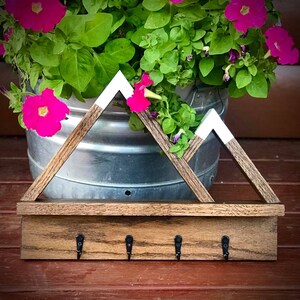 Mountain Key Holder With Shelf, Entryway Organizer With Hooks, Handmade ...
