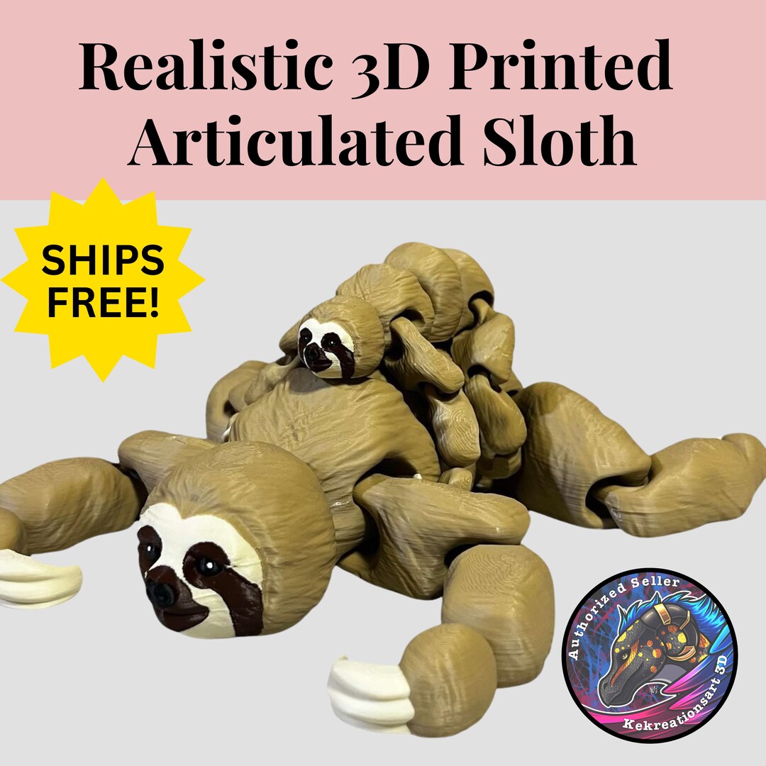 3D Printed Flexi Sloth – Articulated Hanging Fidget Toy – Large & Small ...