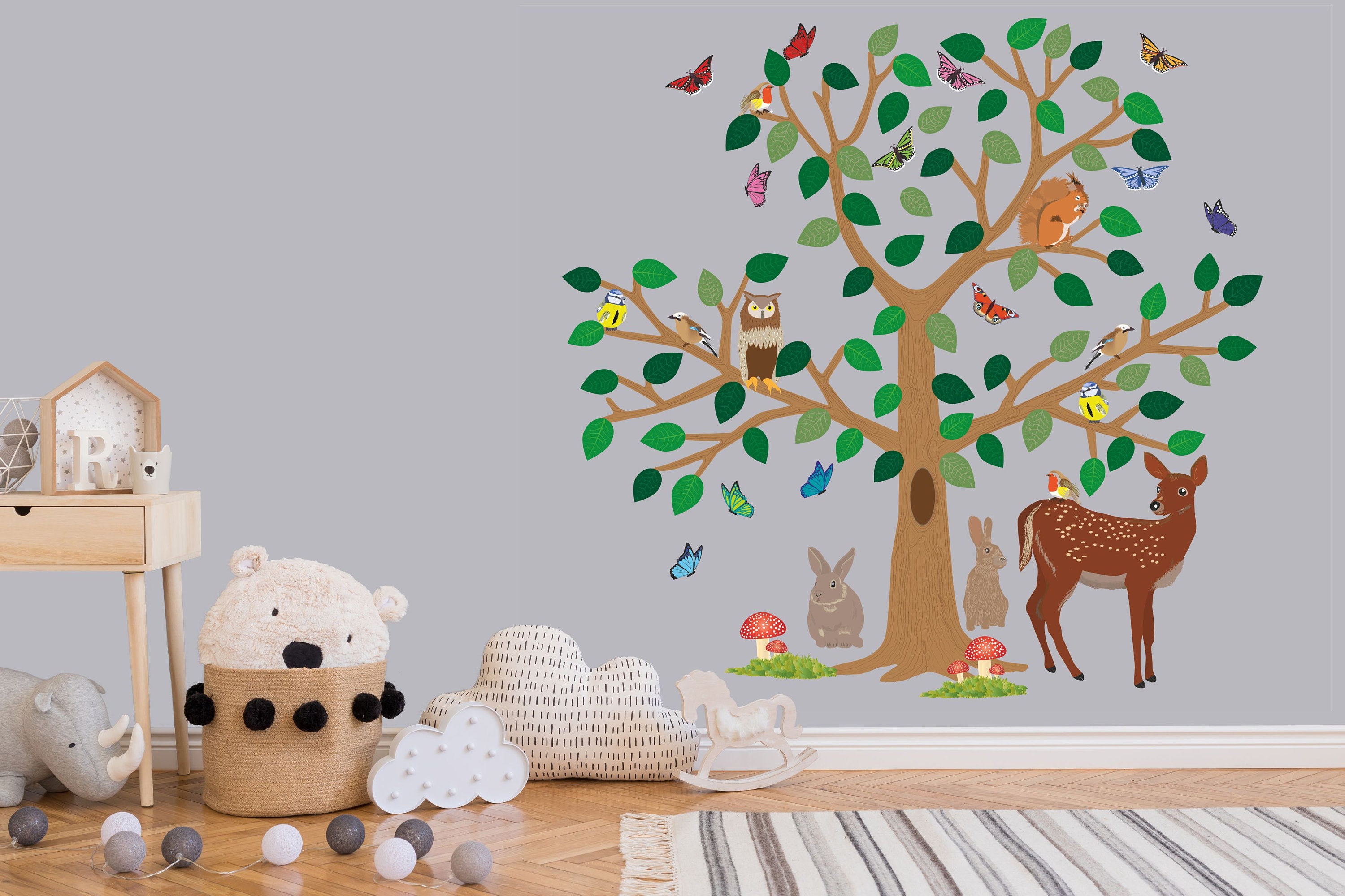 Woodland Scene Wall Stickers With Tree and Various Animals - Etsy UK