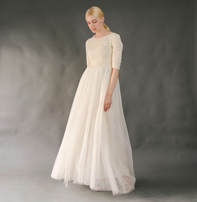 Vintage 70s Cream Wedding Dress Romantic With a Lace Bodice - Etsy
