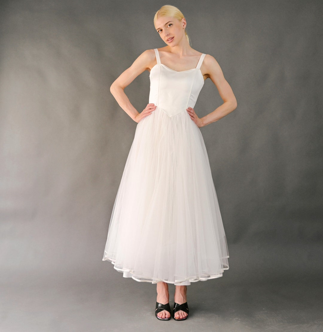 Vintage 00s White Ballet Wedding Dress, Tutu Skirt, Satin Bust, Basque ...