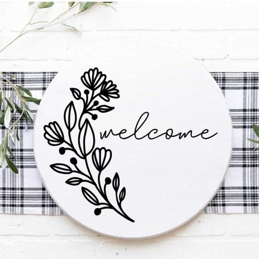 Welcome Floral Design File | Door Sign Hanger Design | Cricut ...