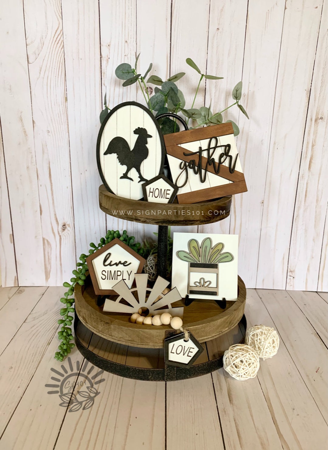 Farmhouse Tiered Tray SVG File for Laser Rooster Tiered Tray File Laser ...