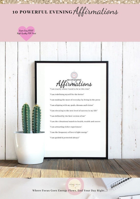 Evening Affirmation print// inspirational black and white home | Etsy