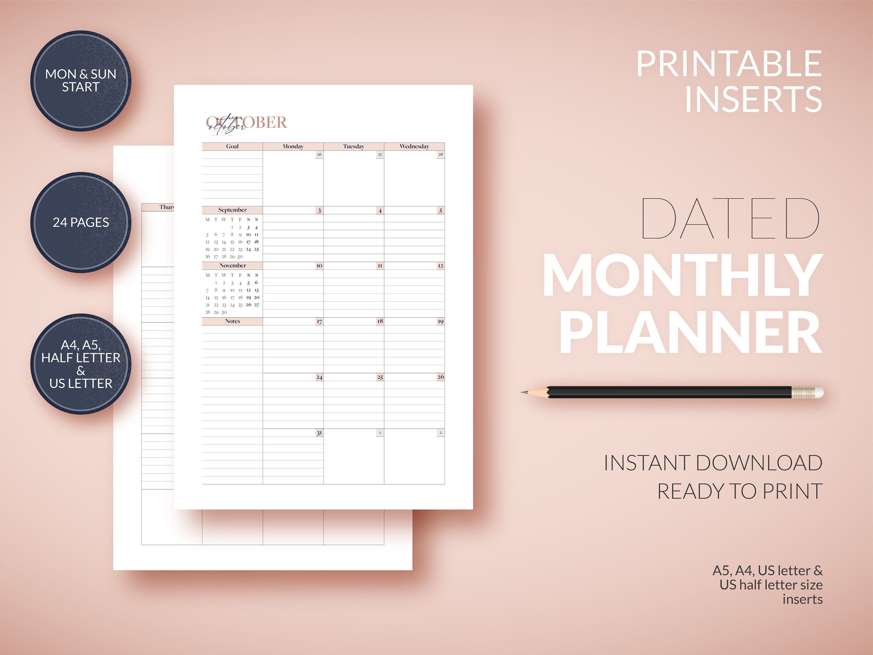 Templates downloadable planner in A4 A5 and US Letter Size Design ...