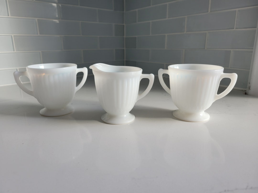 Vintage Translucent Milk Glass Creamer and Sugar Bowl Set Mid Century ...