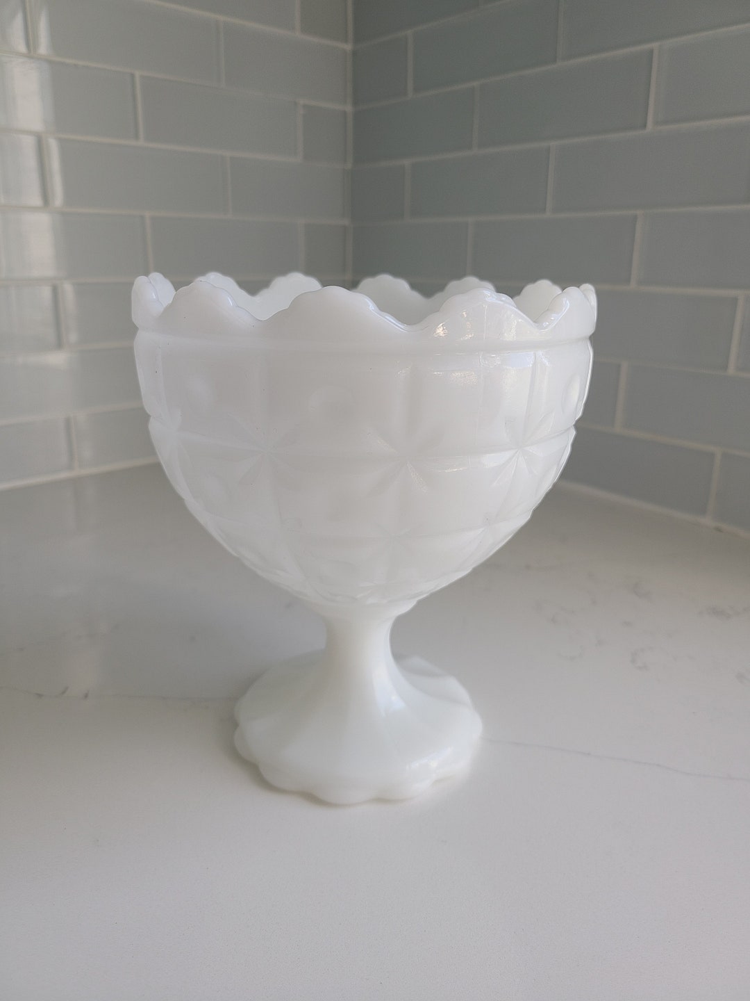 Vintage NAPCO Milk Glass Compote/candy Dish/planter - #1185 - Starburst ...
